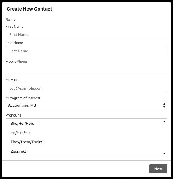 Creating a New Contact | University of Colorado